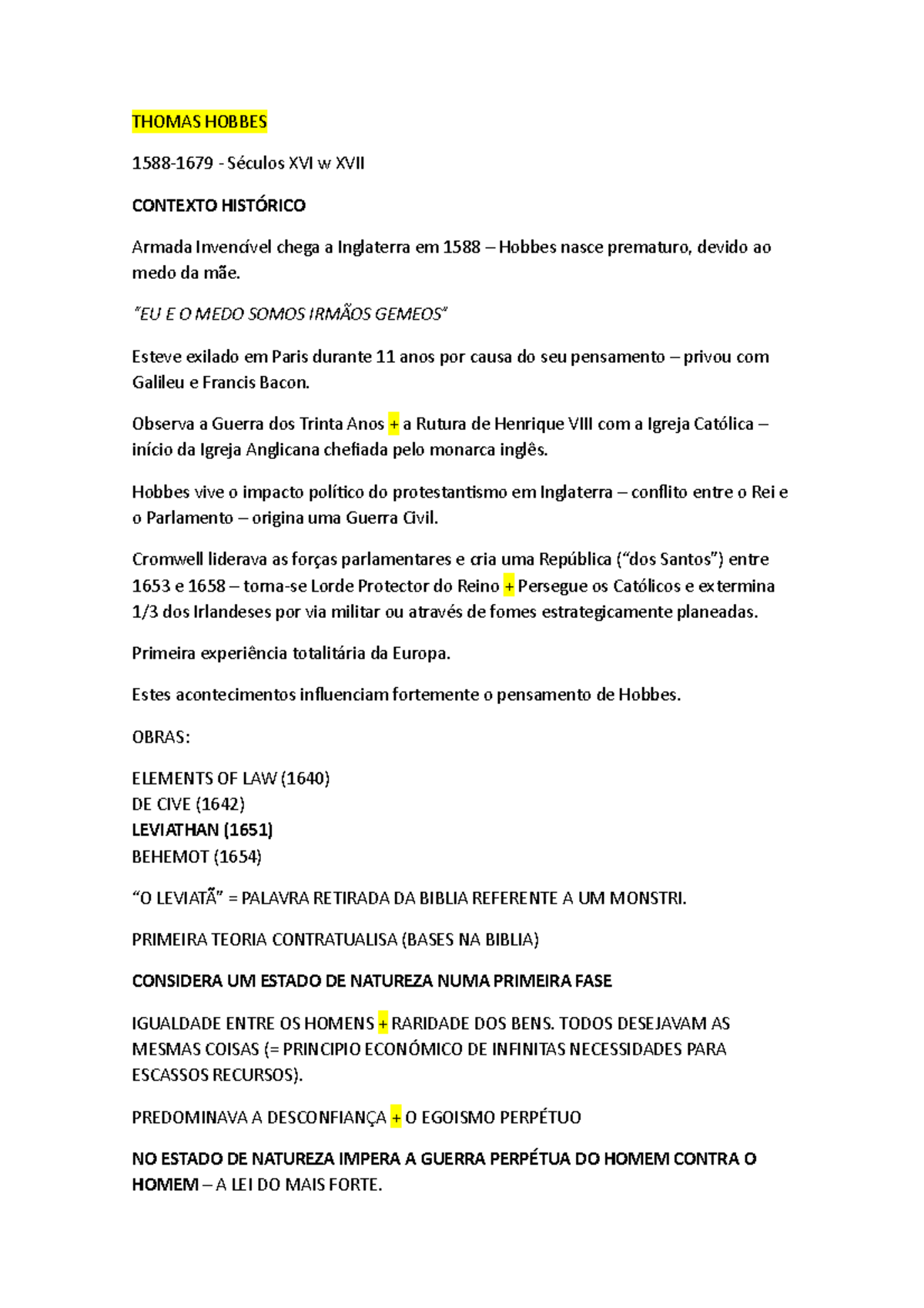 TP- Hobbes - Teoria Política - THOMAS HOBBES 1588-1679 - Séculos XVI w ...