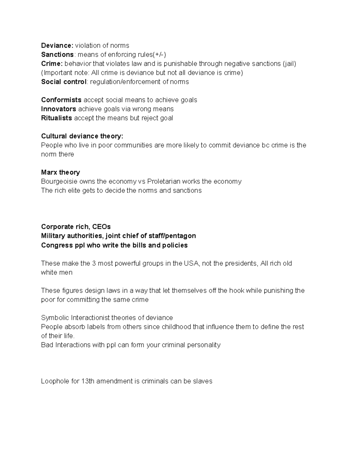 Sociology 101 notes part 2 - Deviance: violation of norms Sanctions ...