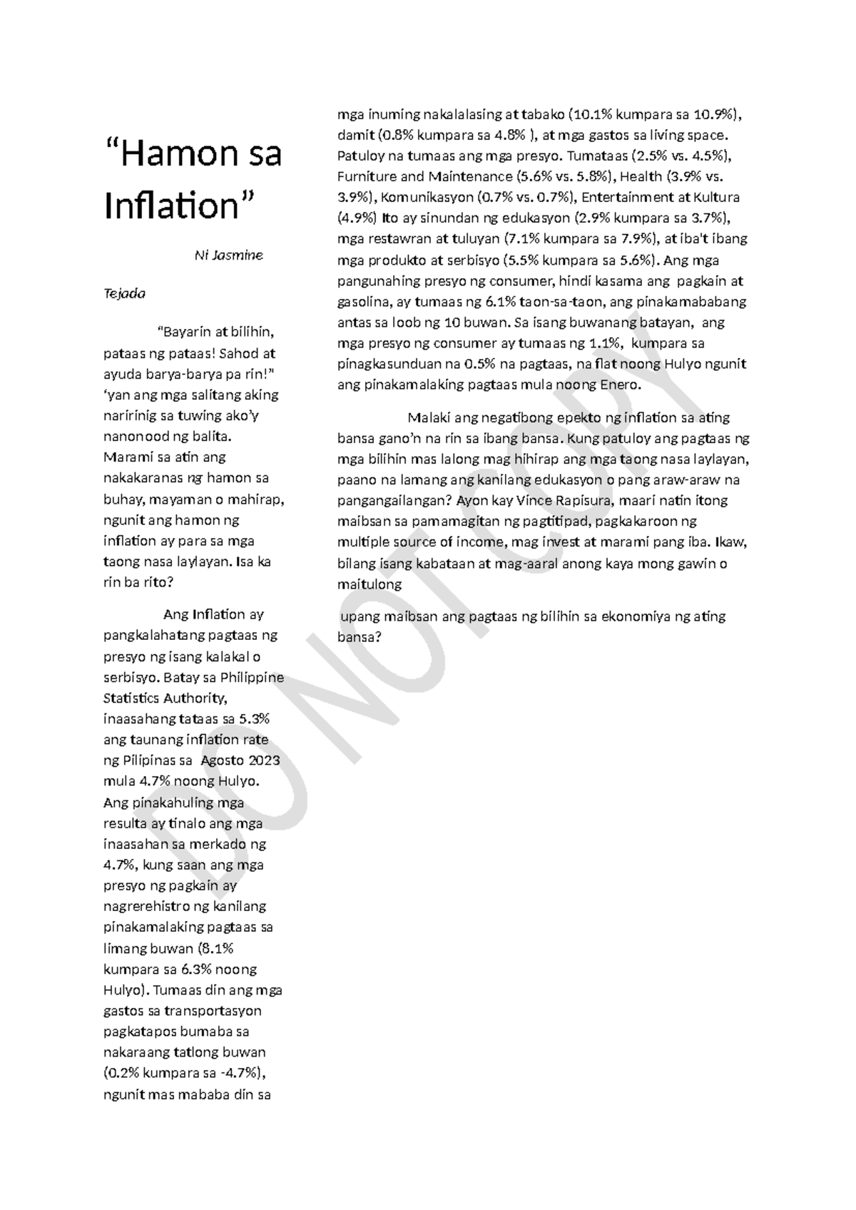 Hamon sa Inflation - AAAA - “Hamon sa Inflation” Ni Jasmine Tejada ...