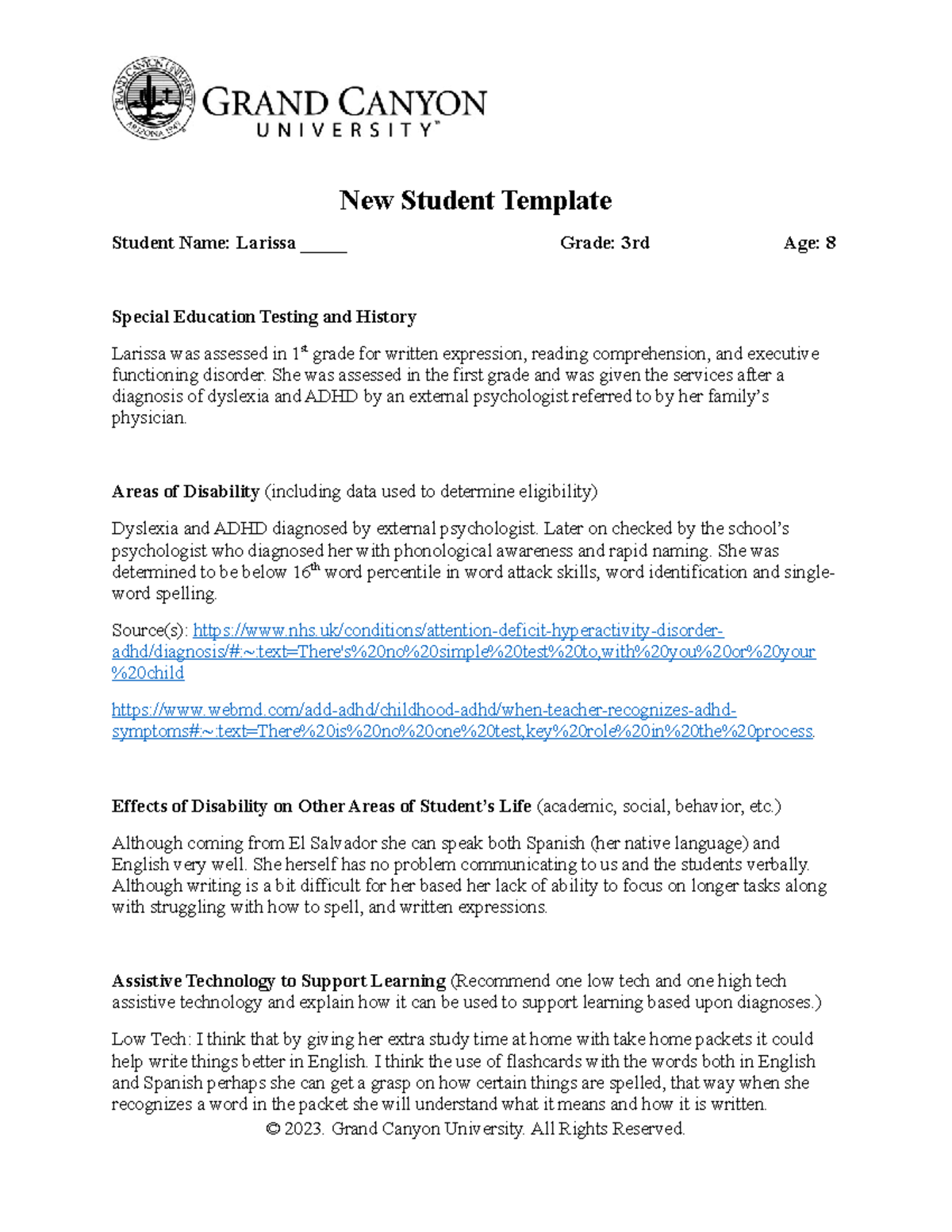 New-Student-Template Done - New Student Template Student Name: Larissa ...