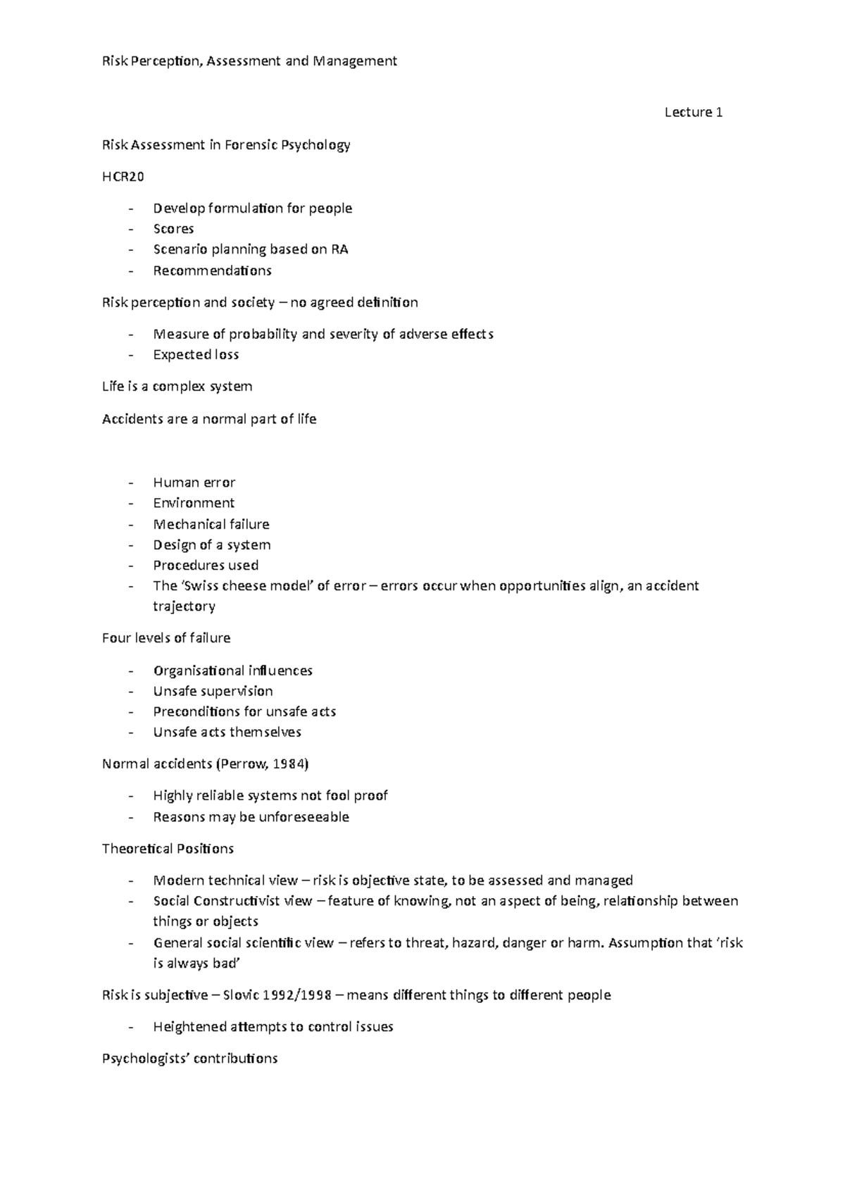 Risk Perception 1 - HCR20 - Risk Perception, Assessment and Management ...
