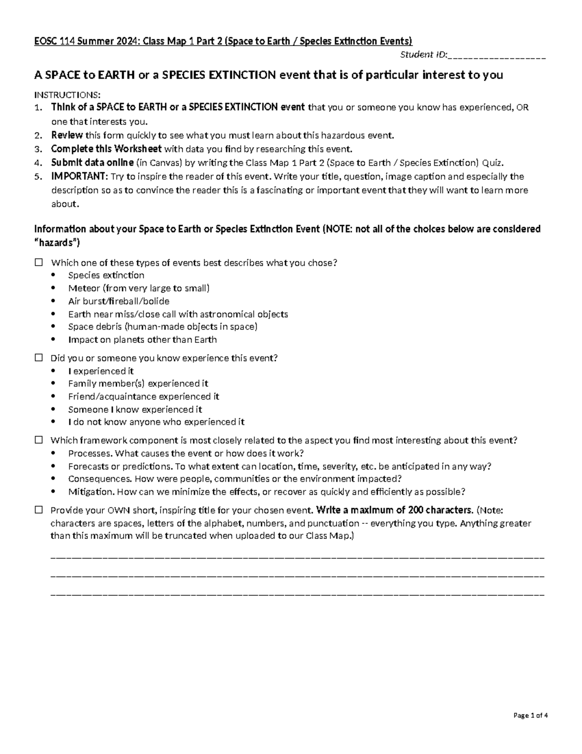EOSC114 Class Map1 Part2-Extinctions-Impacts - EOSC 114 Summer 2024 ...