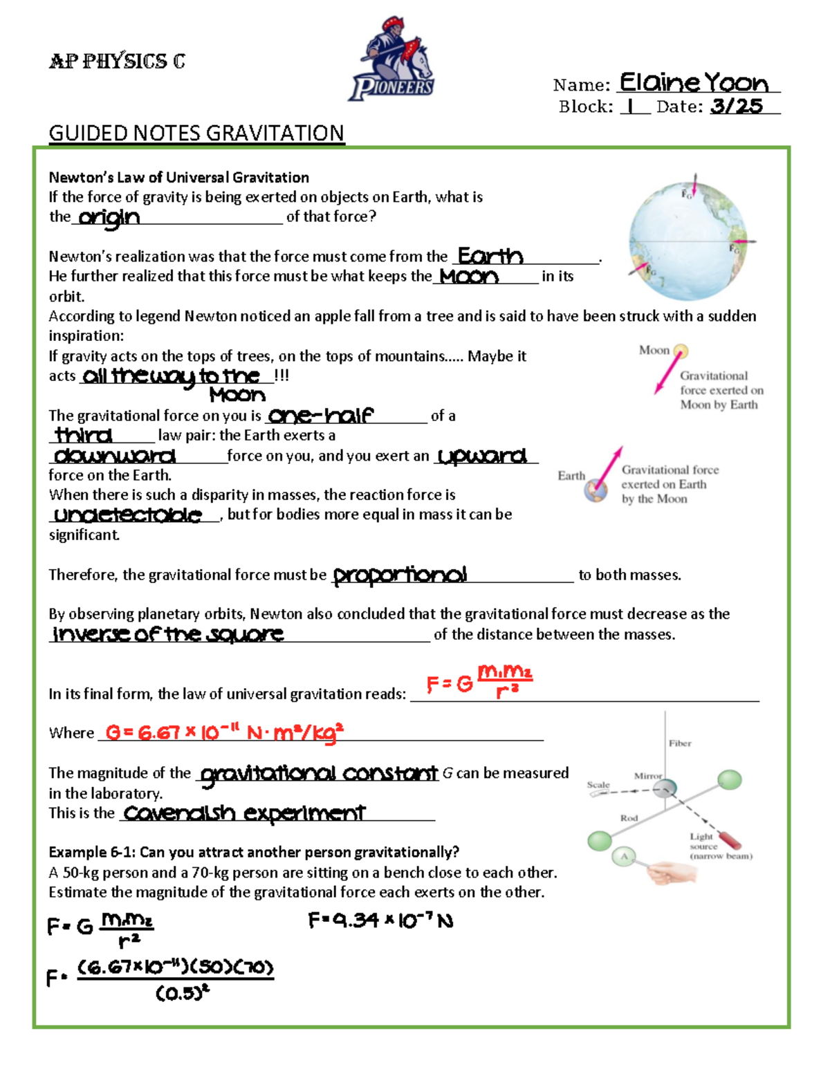 Gravitation Guided Notes - ap physics c Name: ________________ Block ...