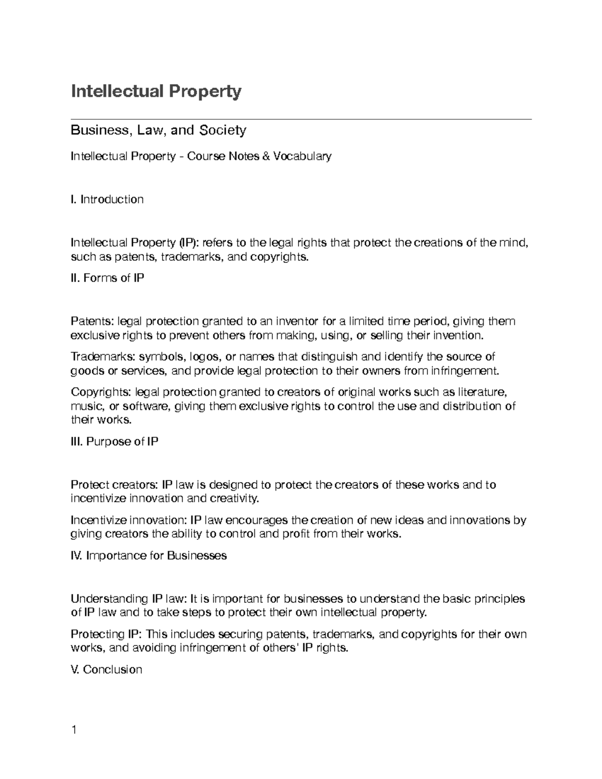 Intellectual Property Notes and Vocab - Intellectual Property Business ...