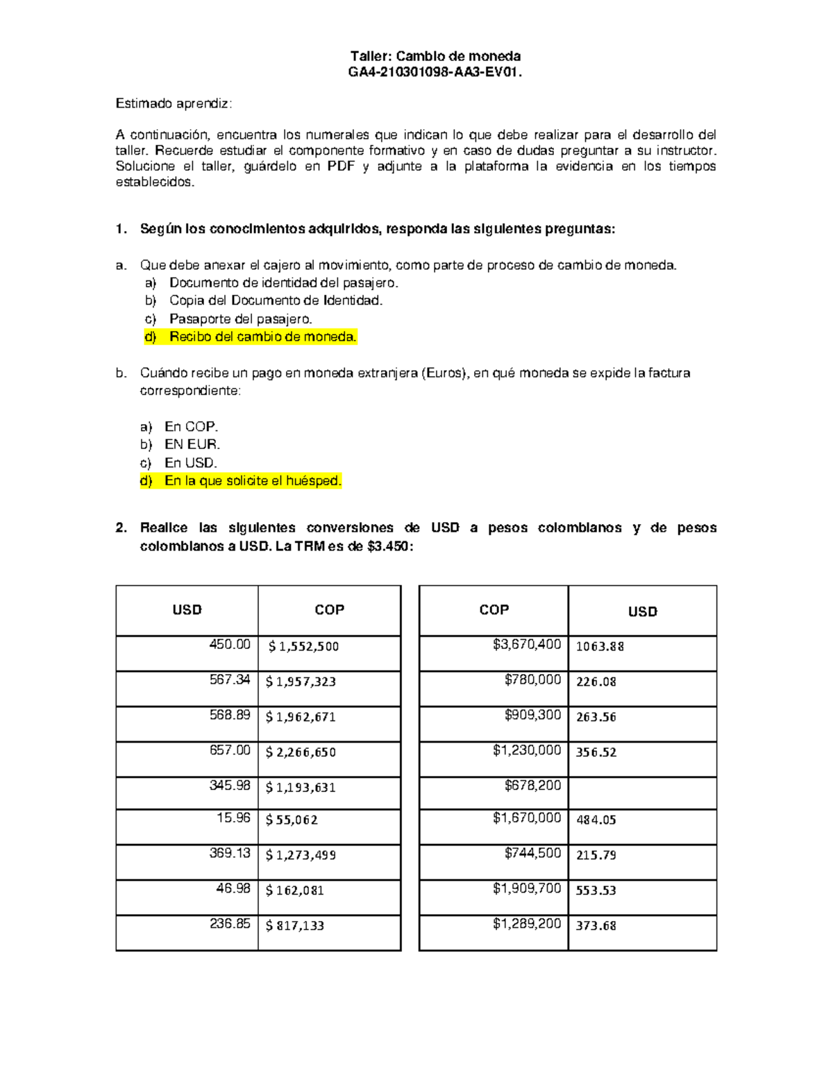 talle de cambio de monedas - Taller: Cambio de moneda GA4- 210301098 ...