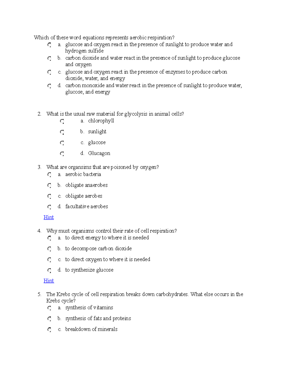 Aerobic respiration - Worksheet for bio - Which of these word equations ...