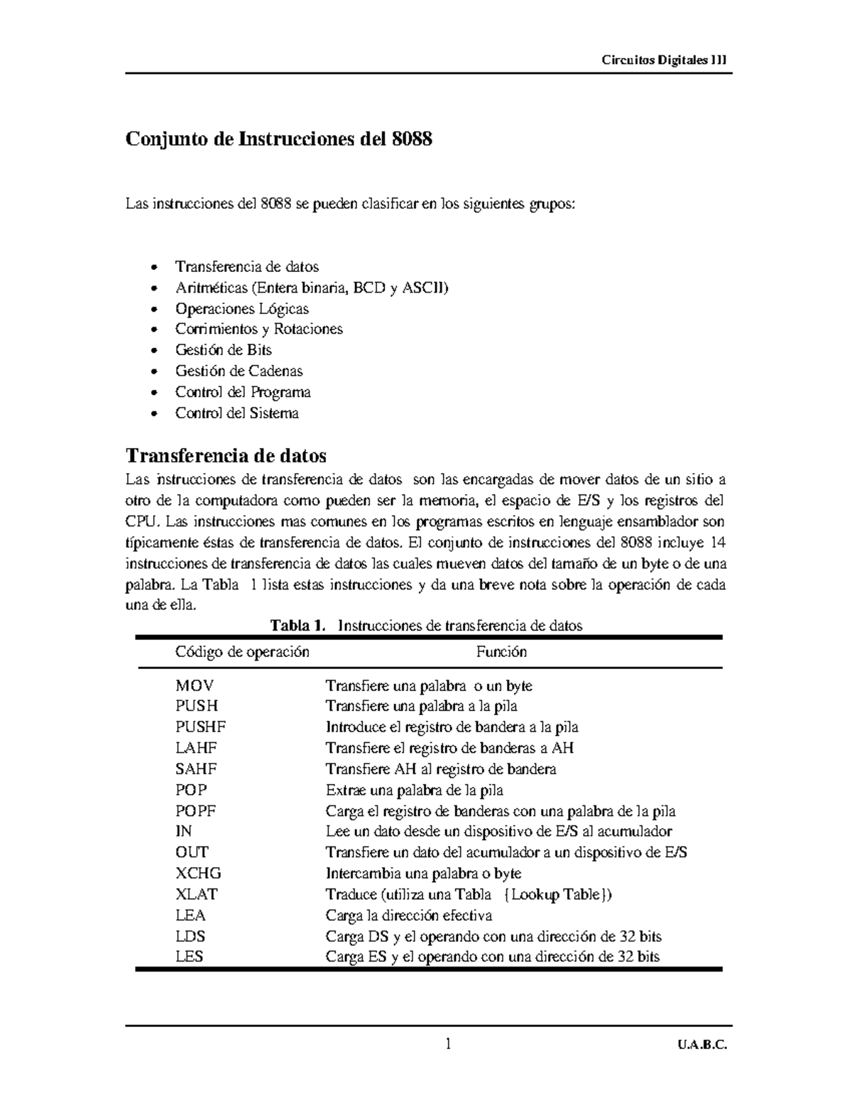 Instrucciones 8088 - Conjunto de Instrucciones del 8088 Las ...