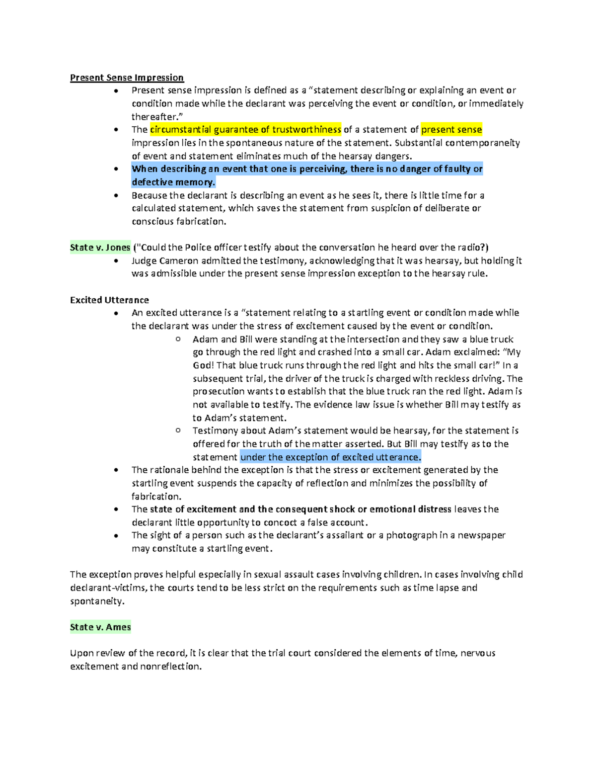 LAW 202 Hearsay Exceptions - Present Sense Impression - Present sense ...