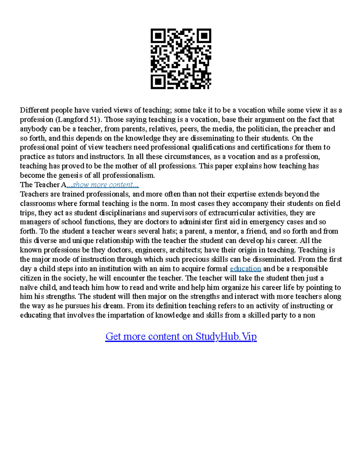 Professionalism In Teaching Essay - Different people have varied views ...