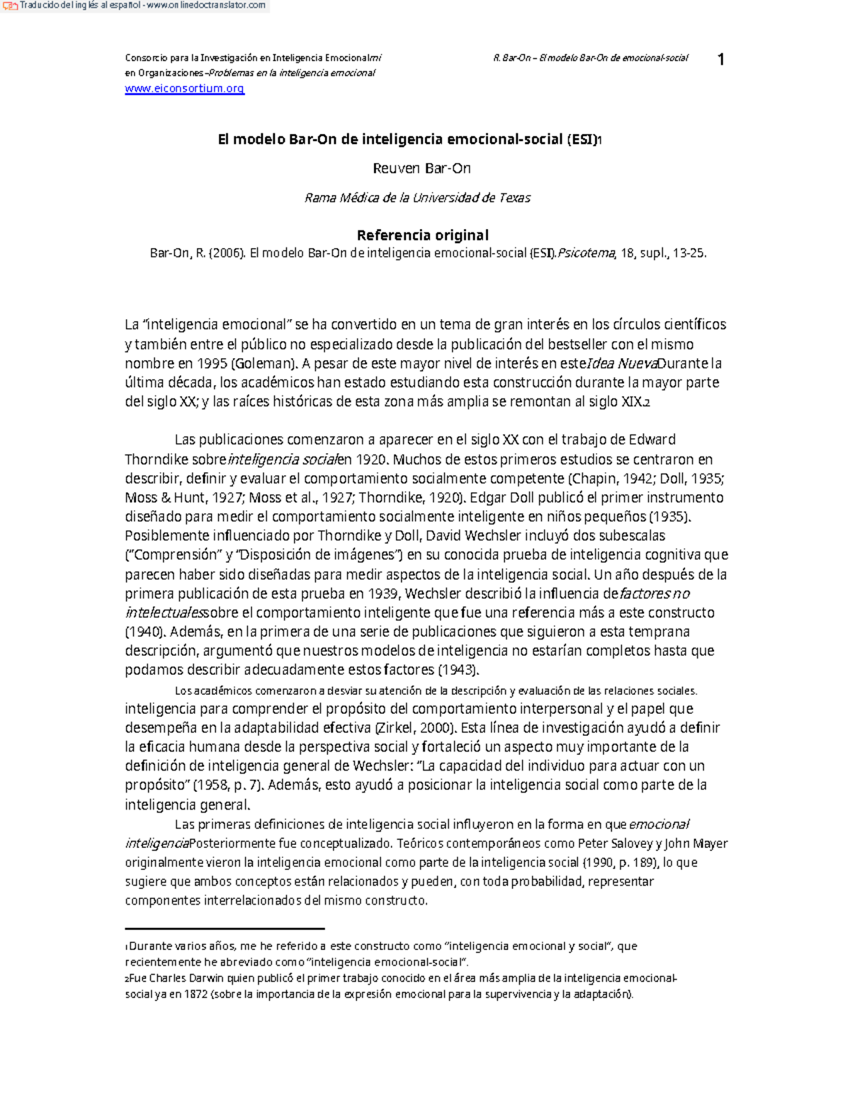 Baron model of emotional social intelligence - Consorcio para la ...