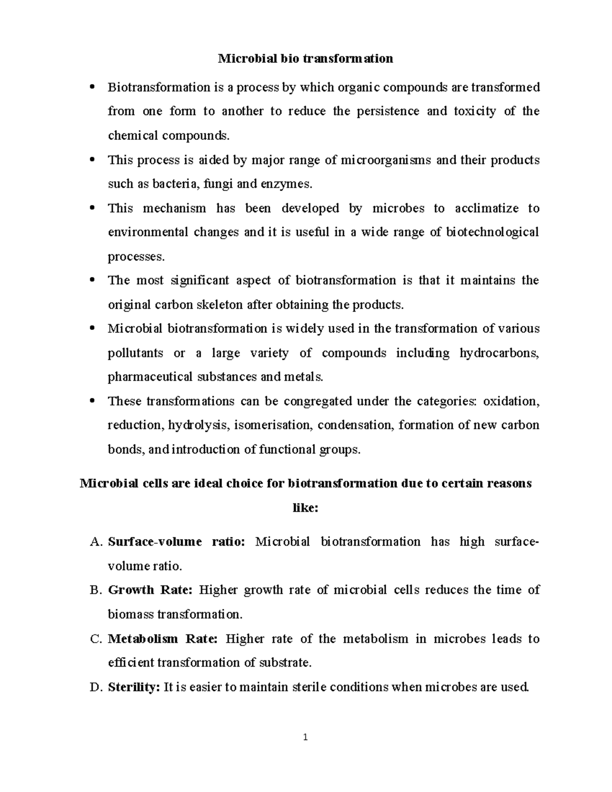 Microbial bio transformation - This process is aided by major range of ...