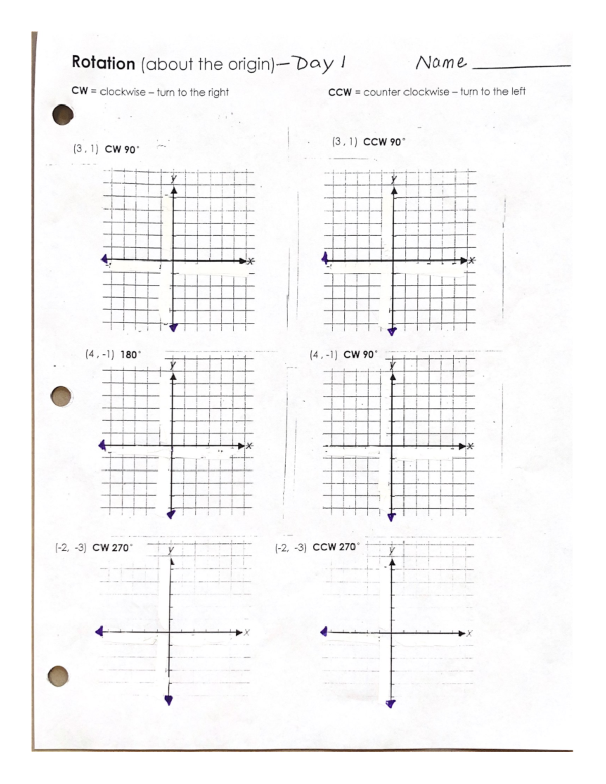 HW for 6.3 Rotations (about the origin)-Day. 1 - His-170 - Studocu