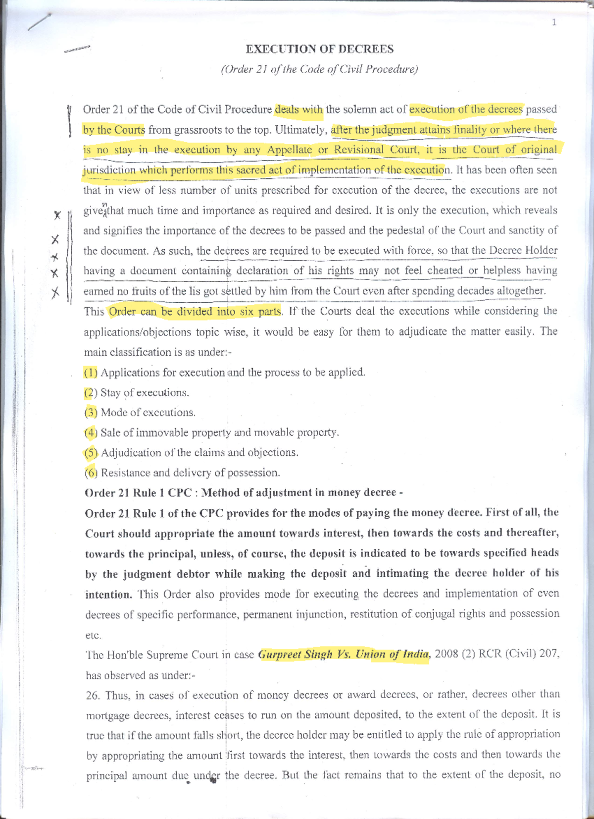 Study material on issues relating to execution of decree - Alternative ...