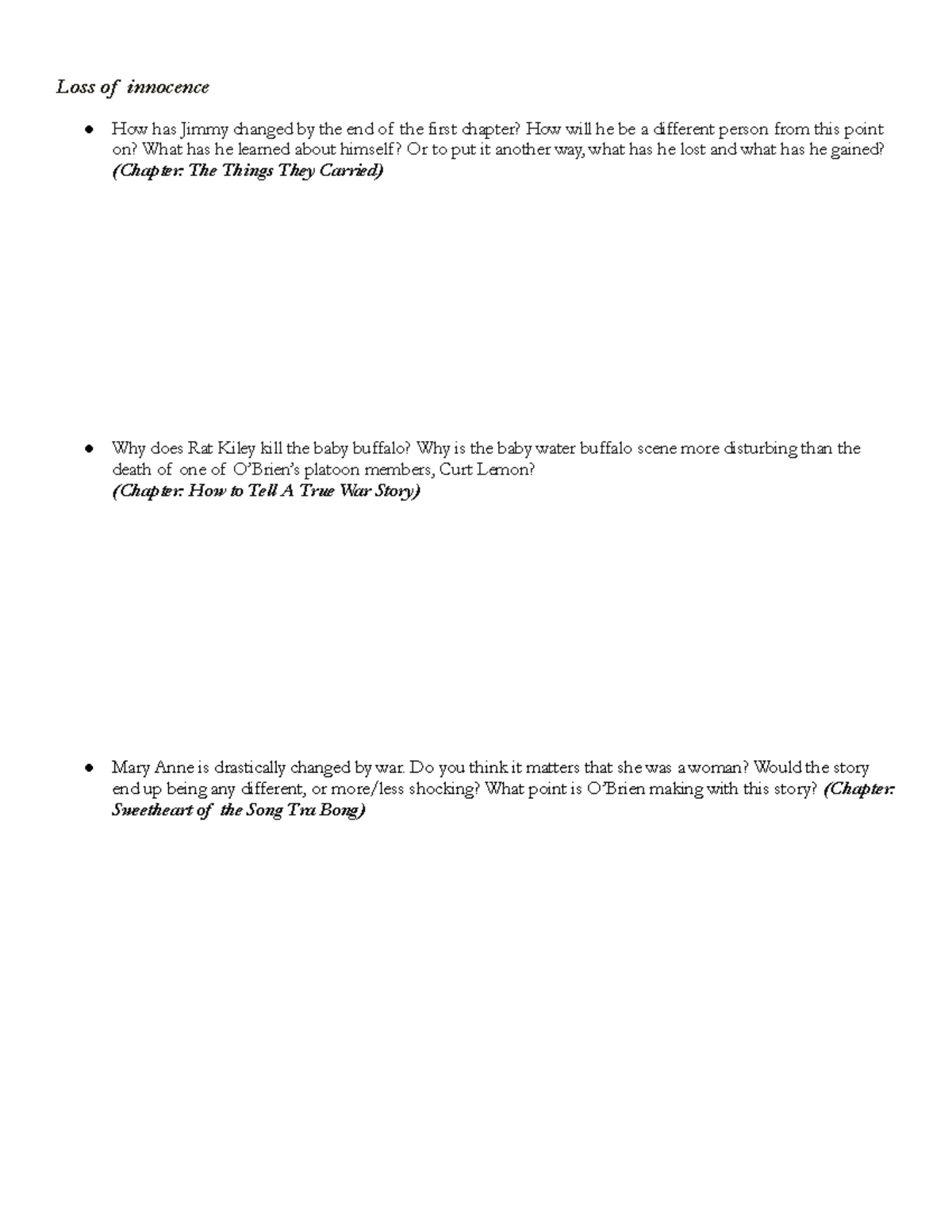 The Things They Carried Thematic Socratic Seminar - Loss of innocence ...