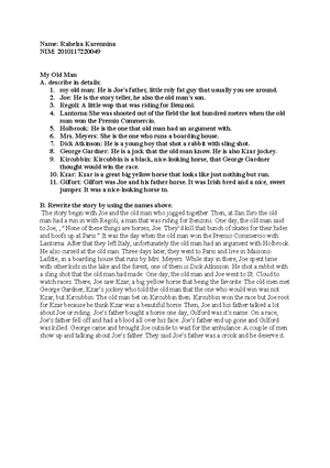 Extensive Reading assignment on Short Story 6 - Name: Rahelza Karennina ...