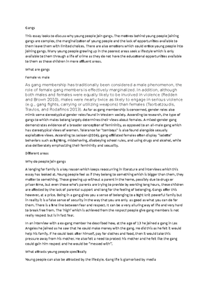 Gangs - Gang lecture notes - Why do young people join gangs and how can ...