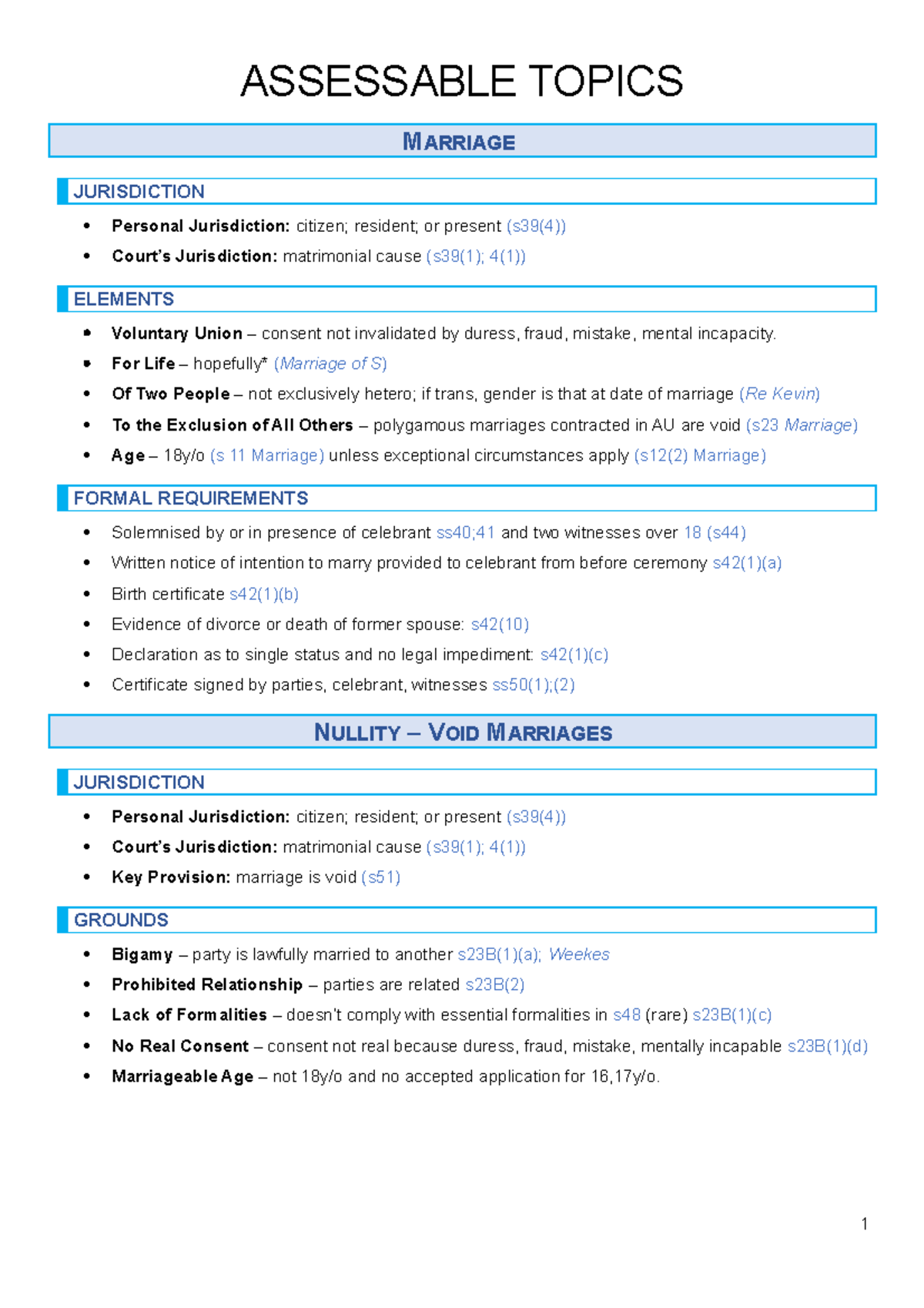 Master Notes - Assessable Topics - ASSESSABLE TOPICS MARRIAGE ...