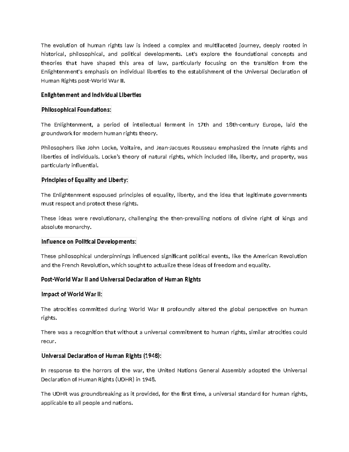 Human rights - notes - The evolution of human rights law is indeed a ...