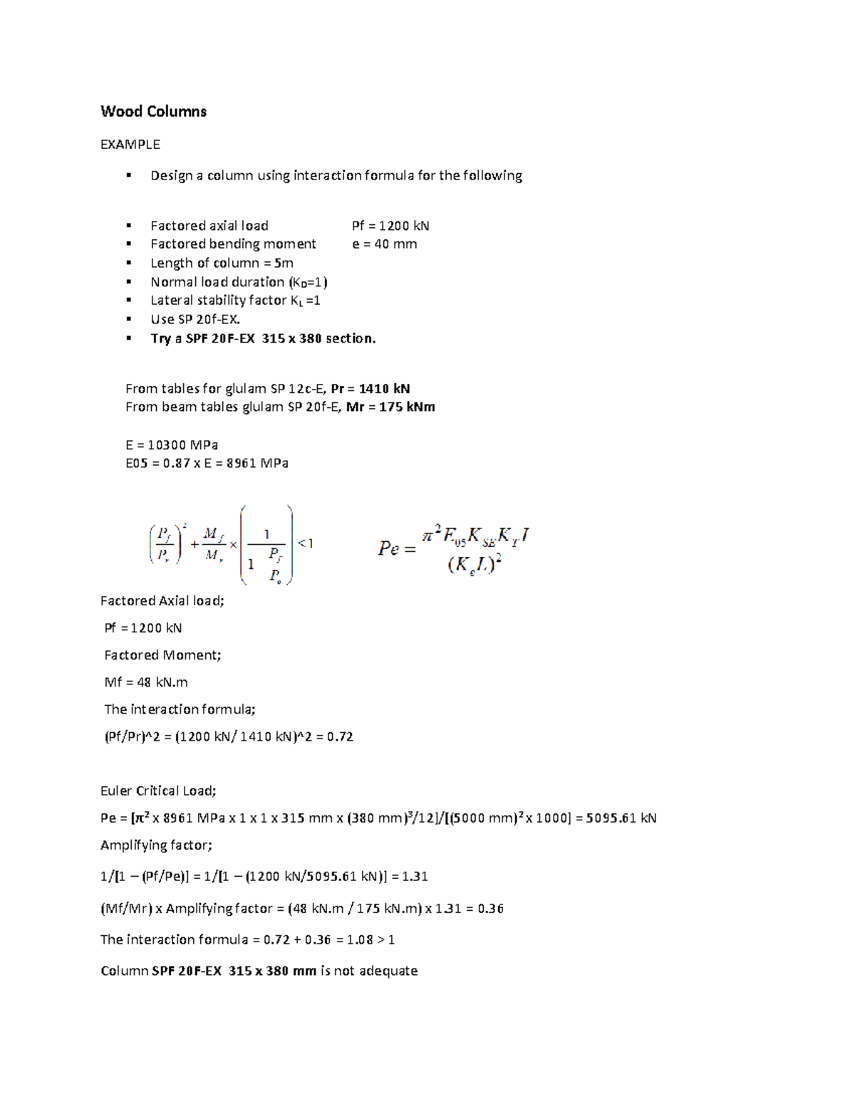 Test#2-Review Examples - Wood Columns EXAMPLE Design a column using ...