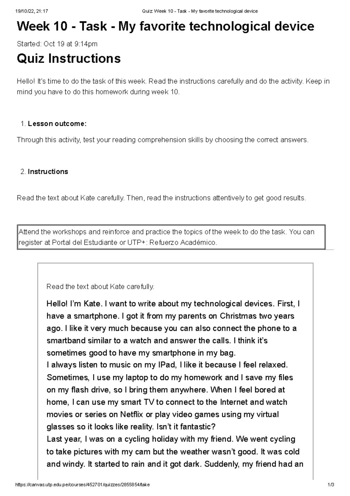 Quiz Week 10 - Task - My favorite technological device - utp.edu ...