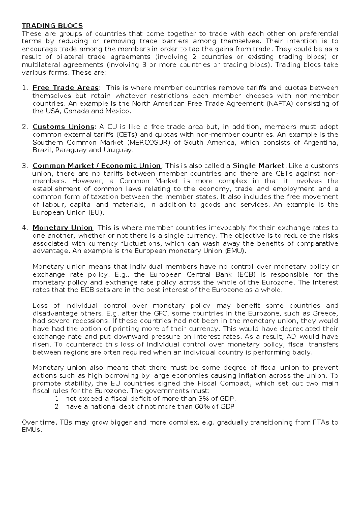 Trading blocs - TRADING BLOCS These are groups of countries that come ...