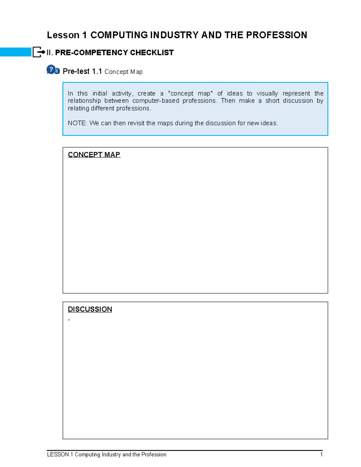 1 PRE TEST 1 - concept map - Lesson 1 COMPUTING INDUSTRY AND THE ...
