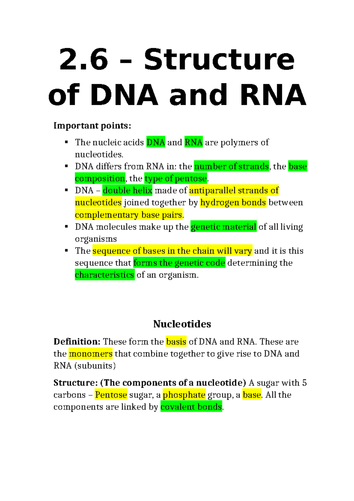 Chapter 2 - Molecular Biology - 2.6 - Structure of DNA and RNA - 2 ...