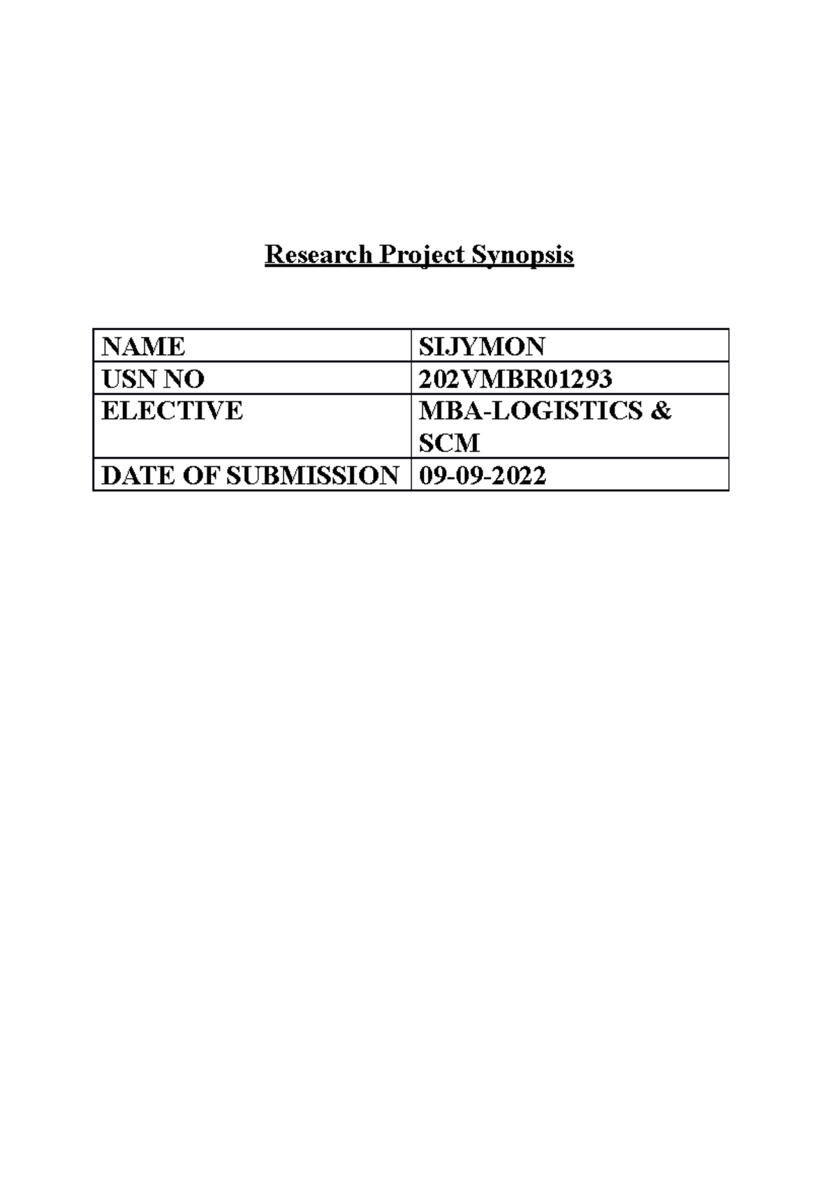 Research Project Synopsis - Problem Statement: The importance on ...