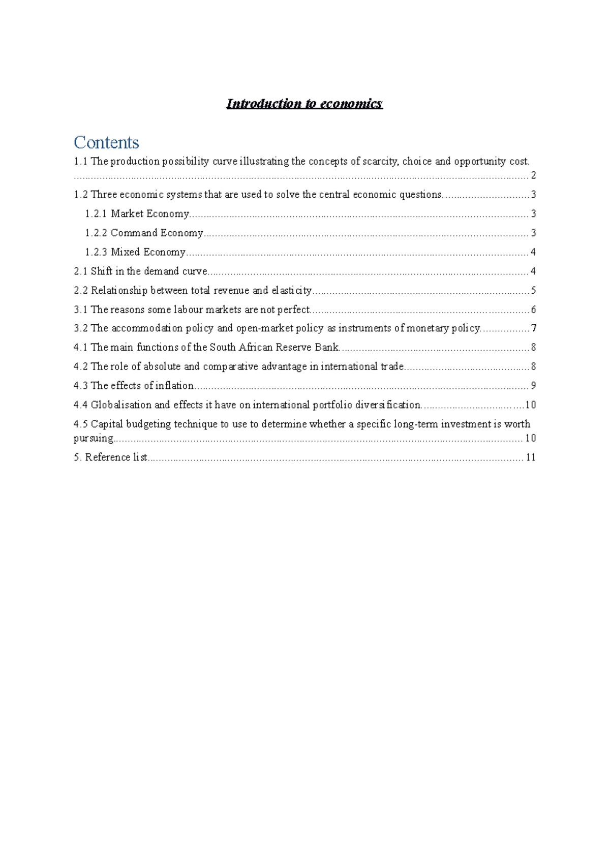 Introduction to economics - Introduction to economics Contents - Studocu