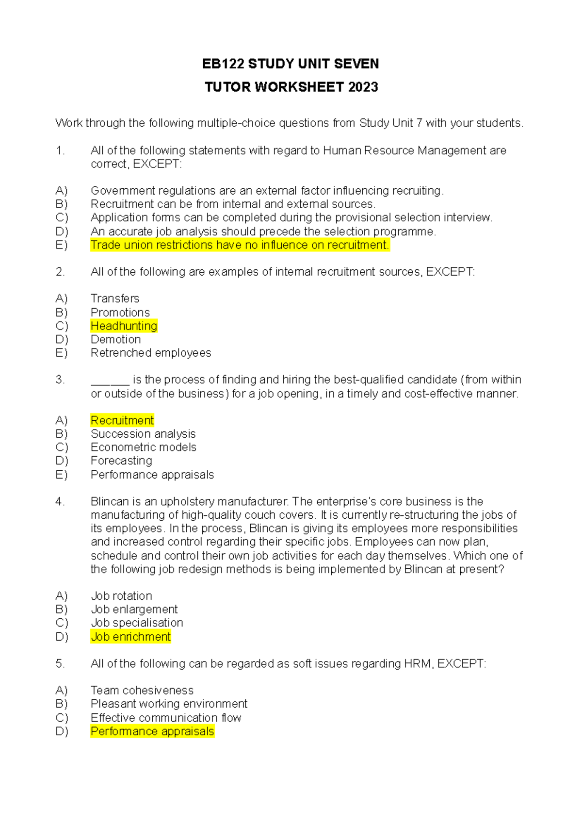 EB122 Study UNIT Seven Tutor Worksheet 1 - EB122 STUDY UNIT SEVEN TUTOR ...
