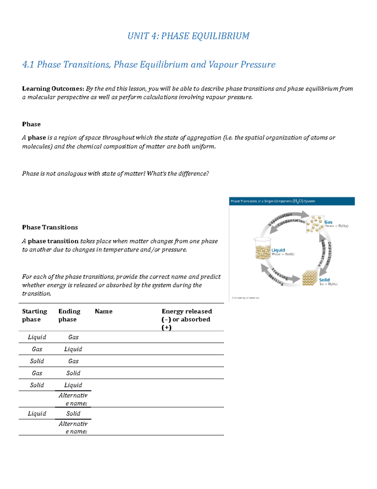 Unit 4 Phase Equilibrium Guided Notes ME8 ' - UNIT 4: PHASE EQUILIBRIUM ...