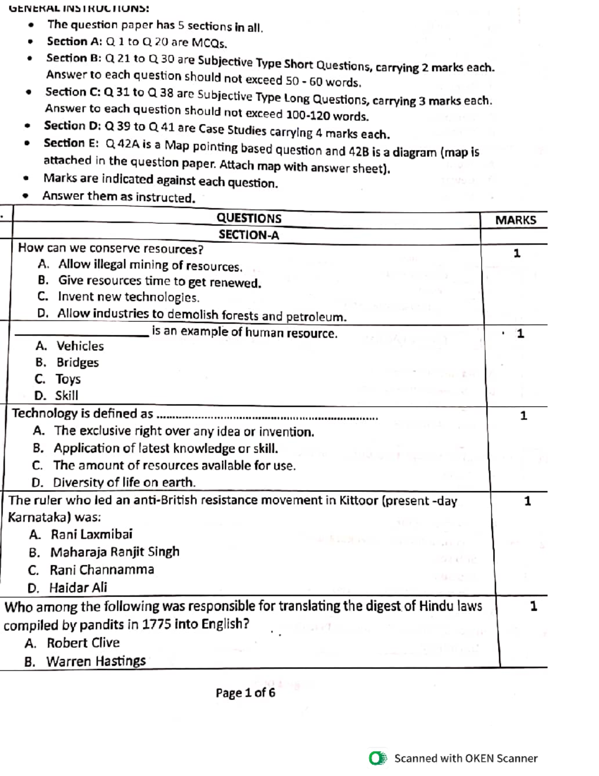 Practice paper social science - GENERAL INNSIRUCHIUNS: The question ...