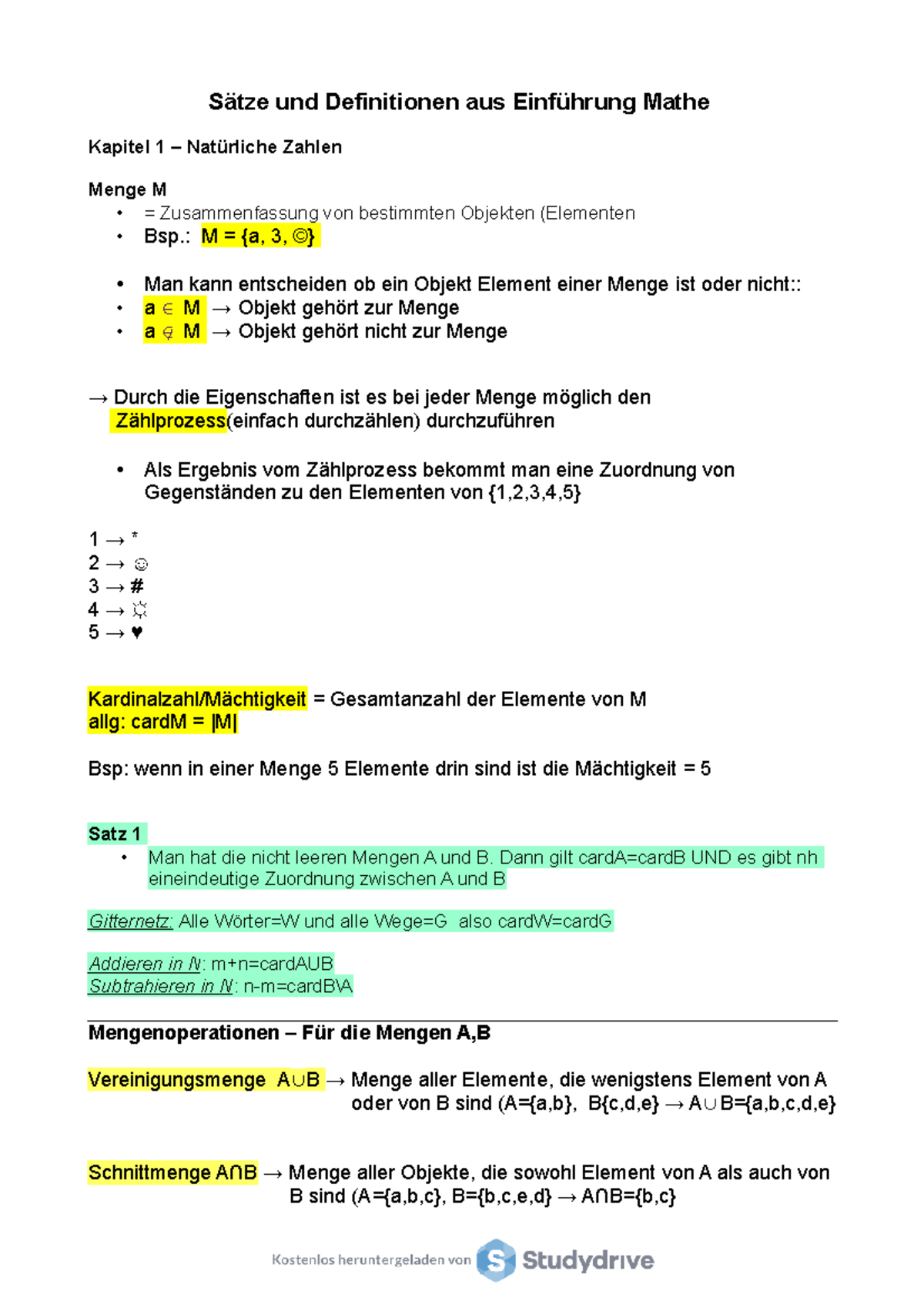 Mathe Sätze und Definitionen - Sätze und Definitionen aus Einführung ...