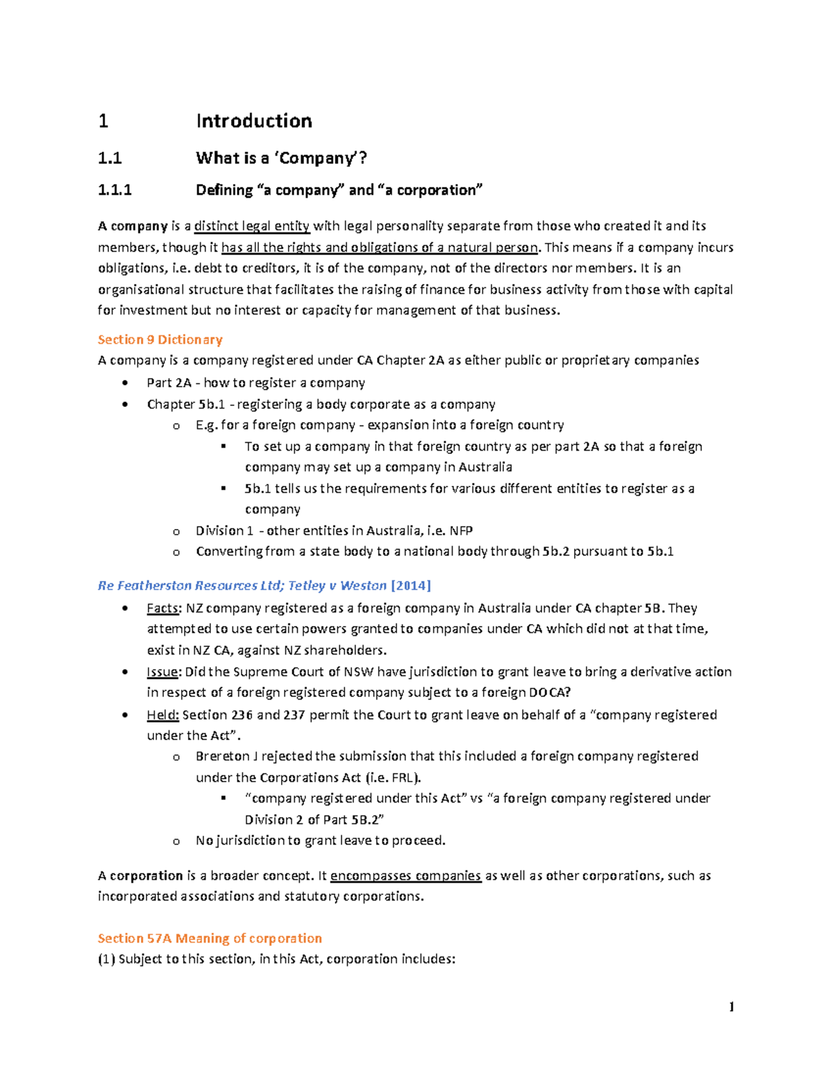 Comprehensive study notes for corporations law laws2014 - LAWS2014 ...