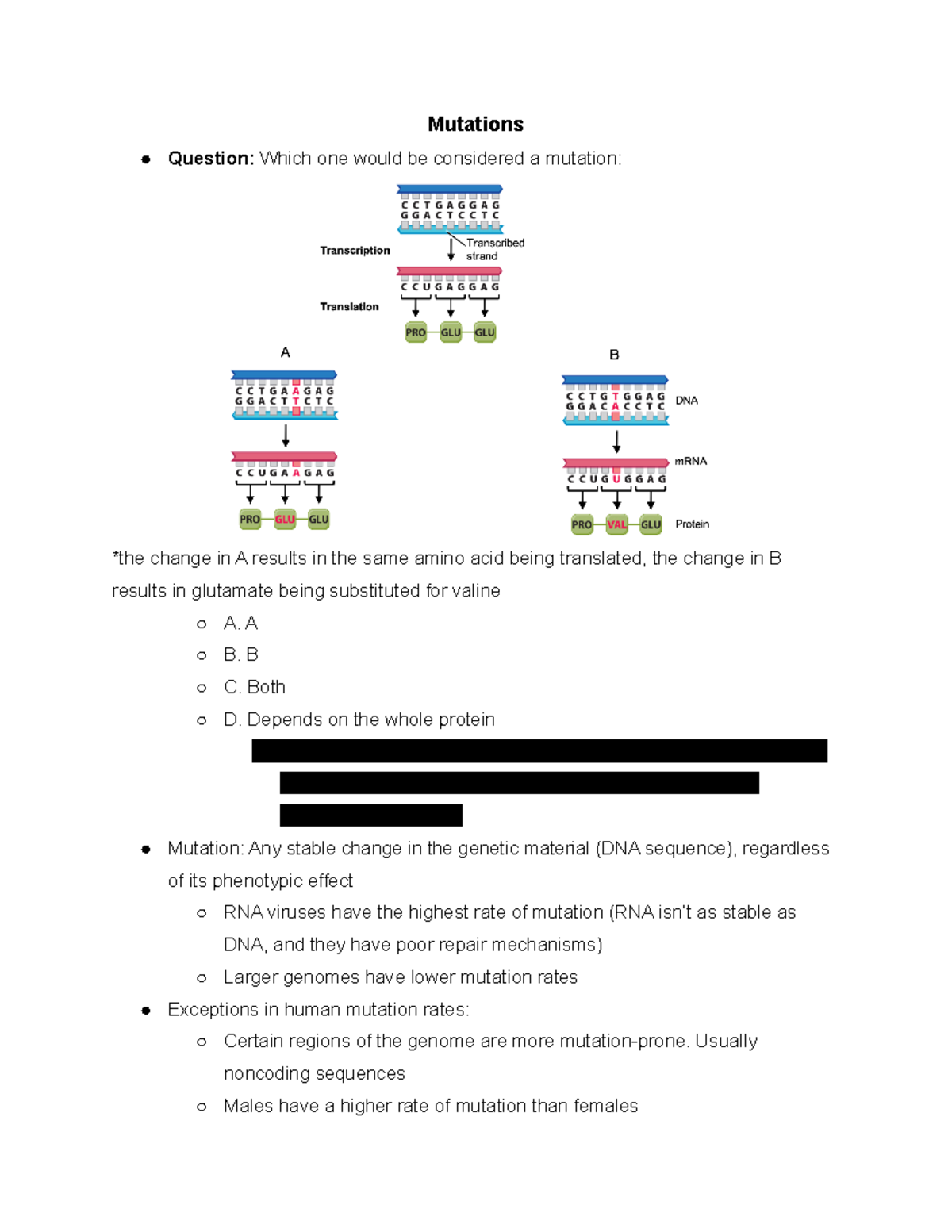 Topic 12.5 Notes - Mutations Question: Which one would be considered a ...