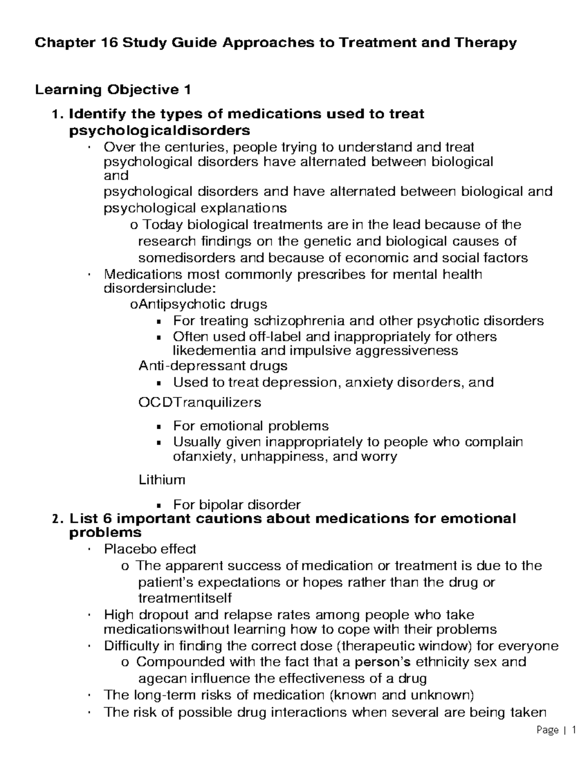 Chapter 16 Study Guide Approaches to Treatment and Therapy Psyc 1211 ...