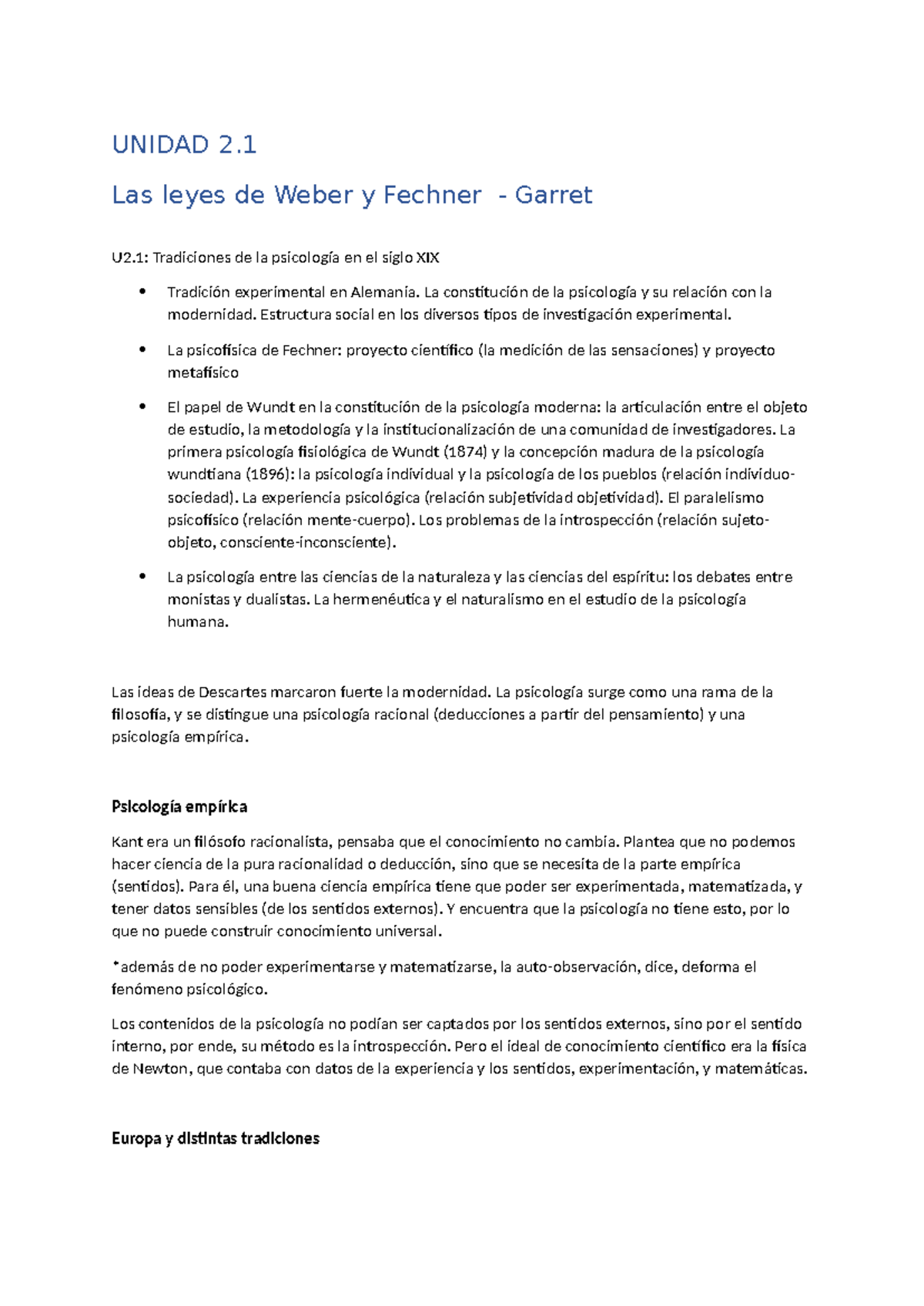 Unidad 2.1 psico - UNIDAD 2. Las leyes de Weber y Fechner - Garret U2 ...