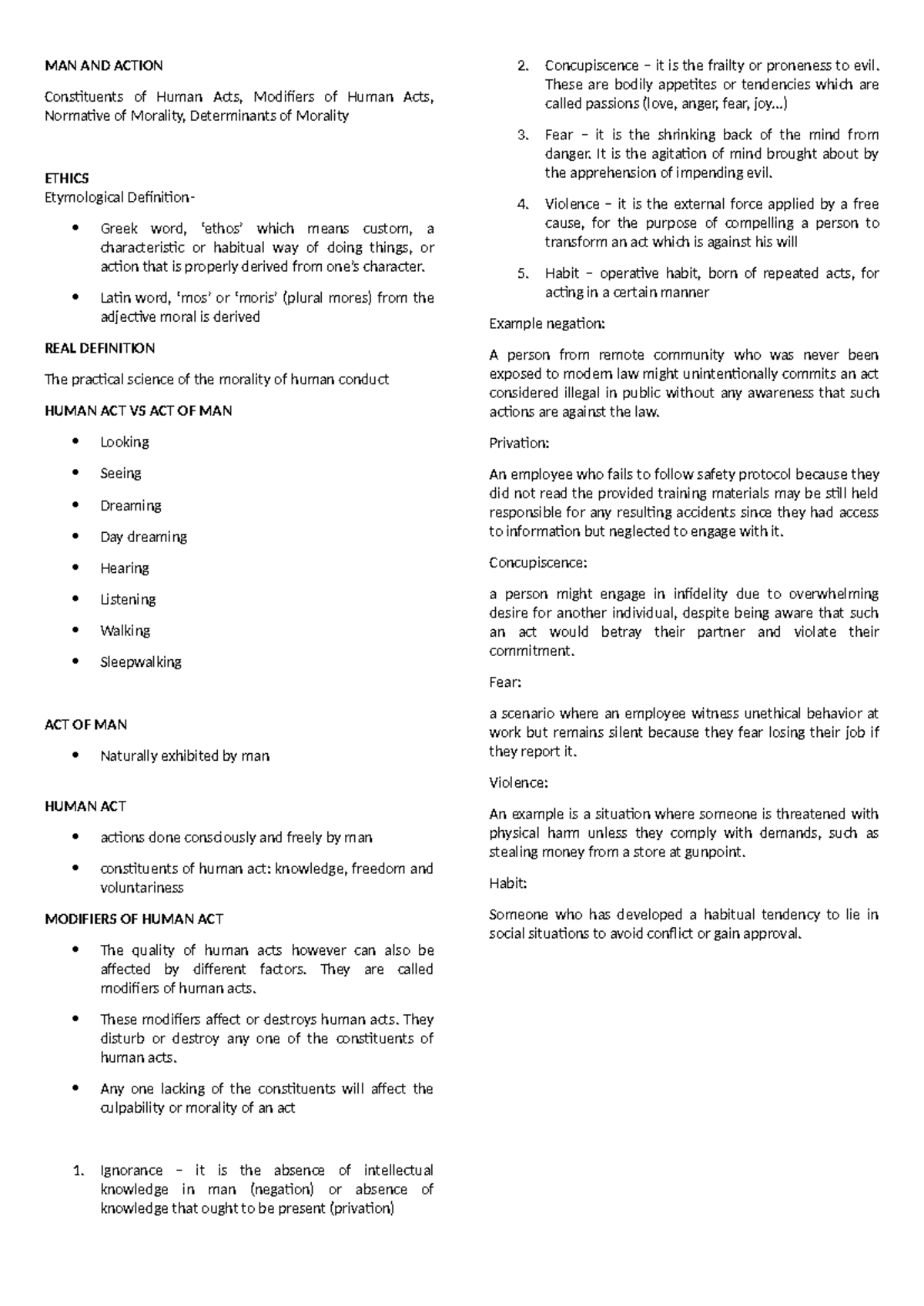 MAN AND Action - Ethics Lecture - MAN AND ACTION Constituents of Human ...