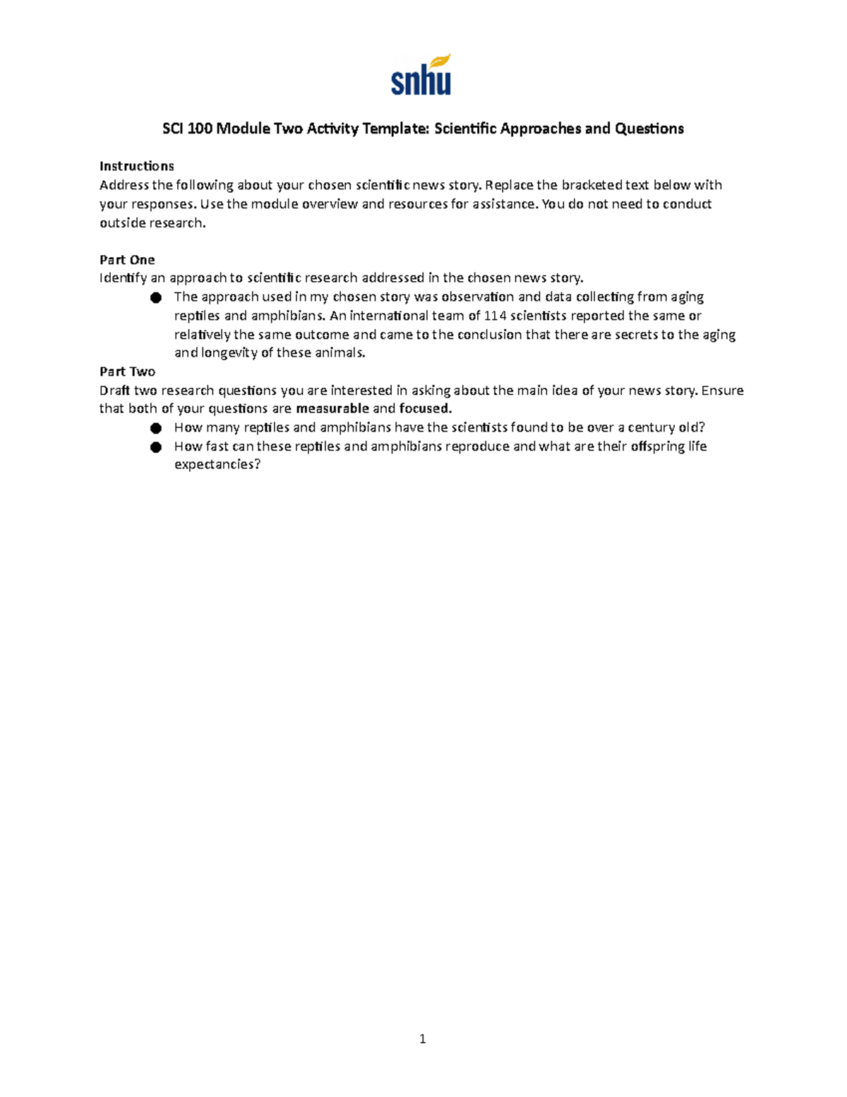SCI 100 Module Two Activity Template - Replace the bracketed text below ...