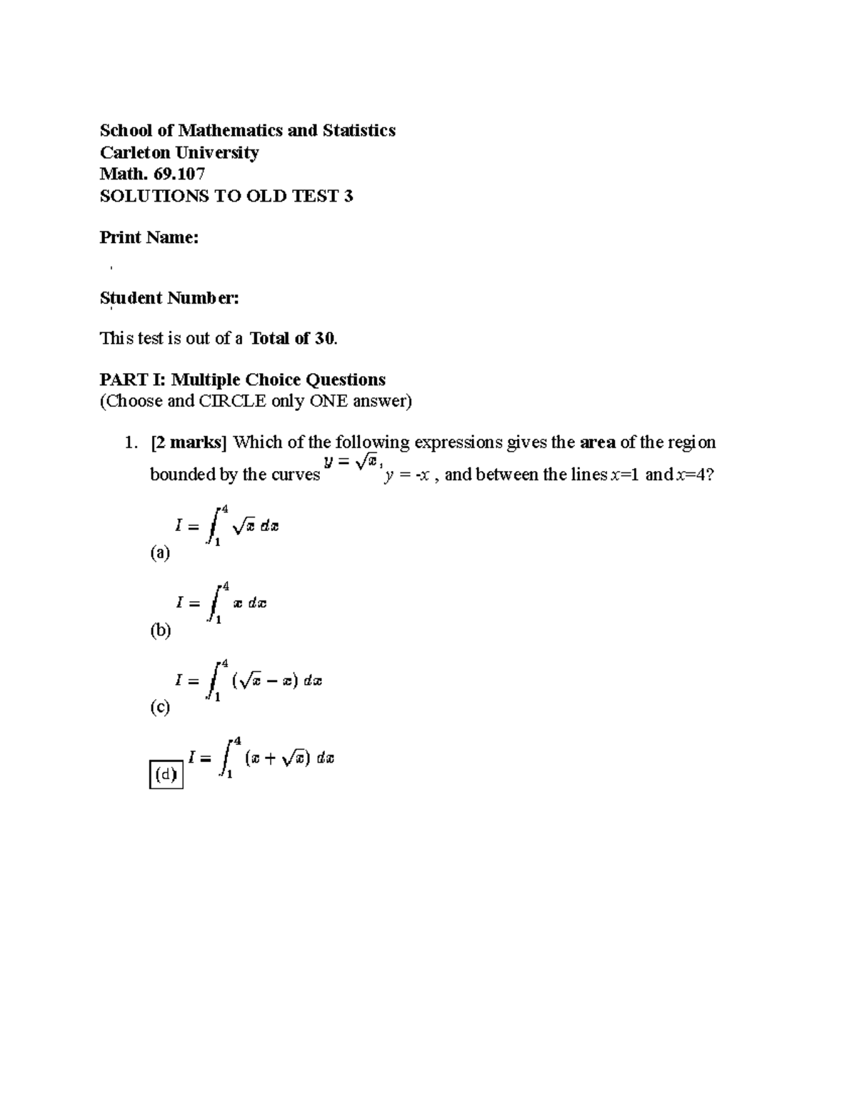 Test 03 2000, questions and answers - School of Mathematics and ...