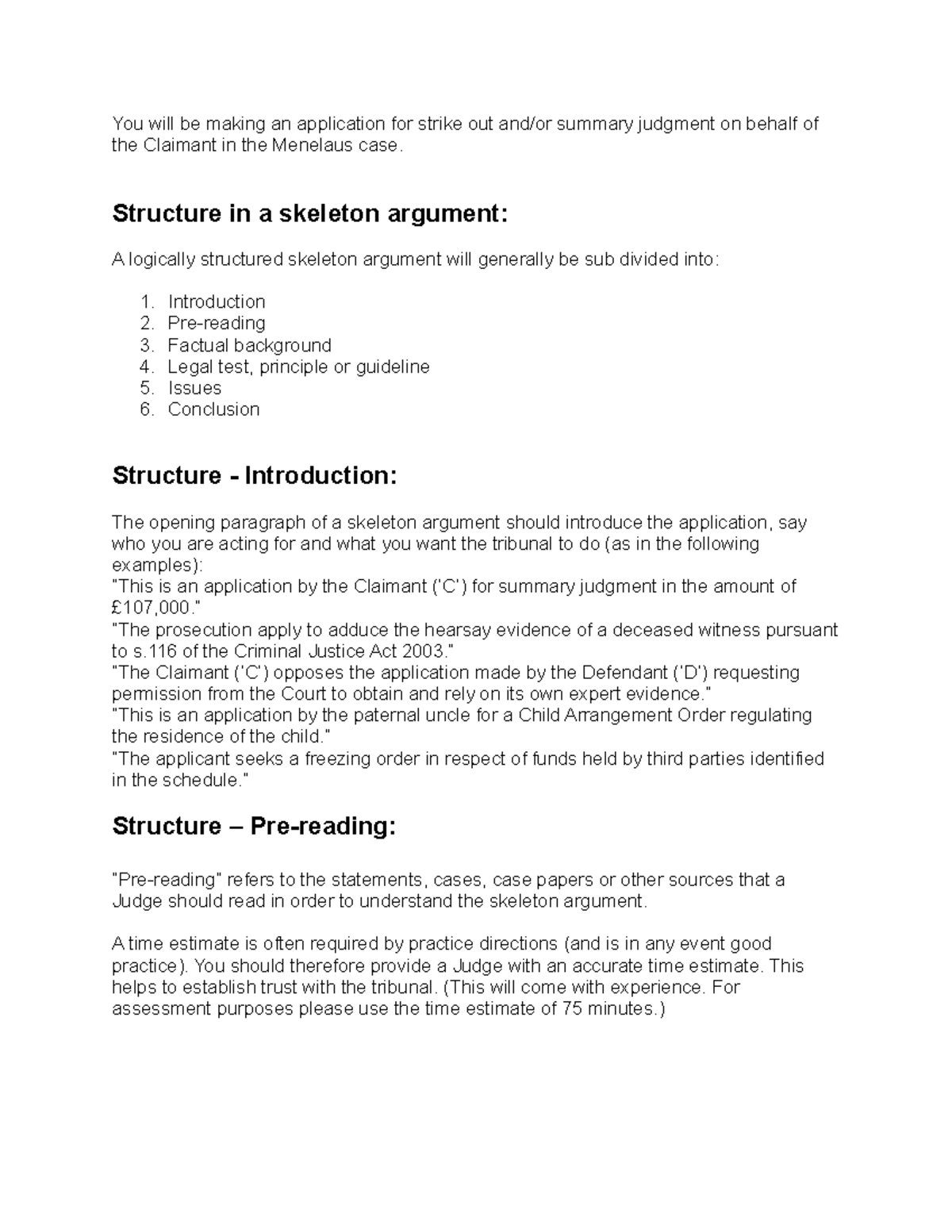 Advocacy Skleton structure - You will be making an application for ...