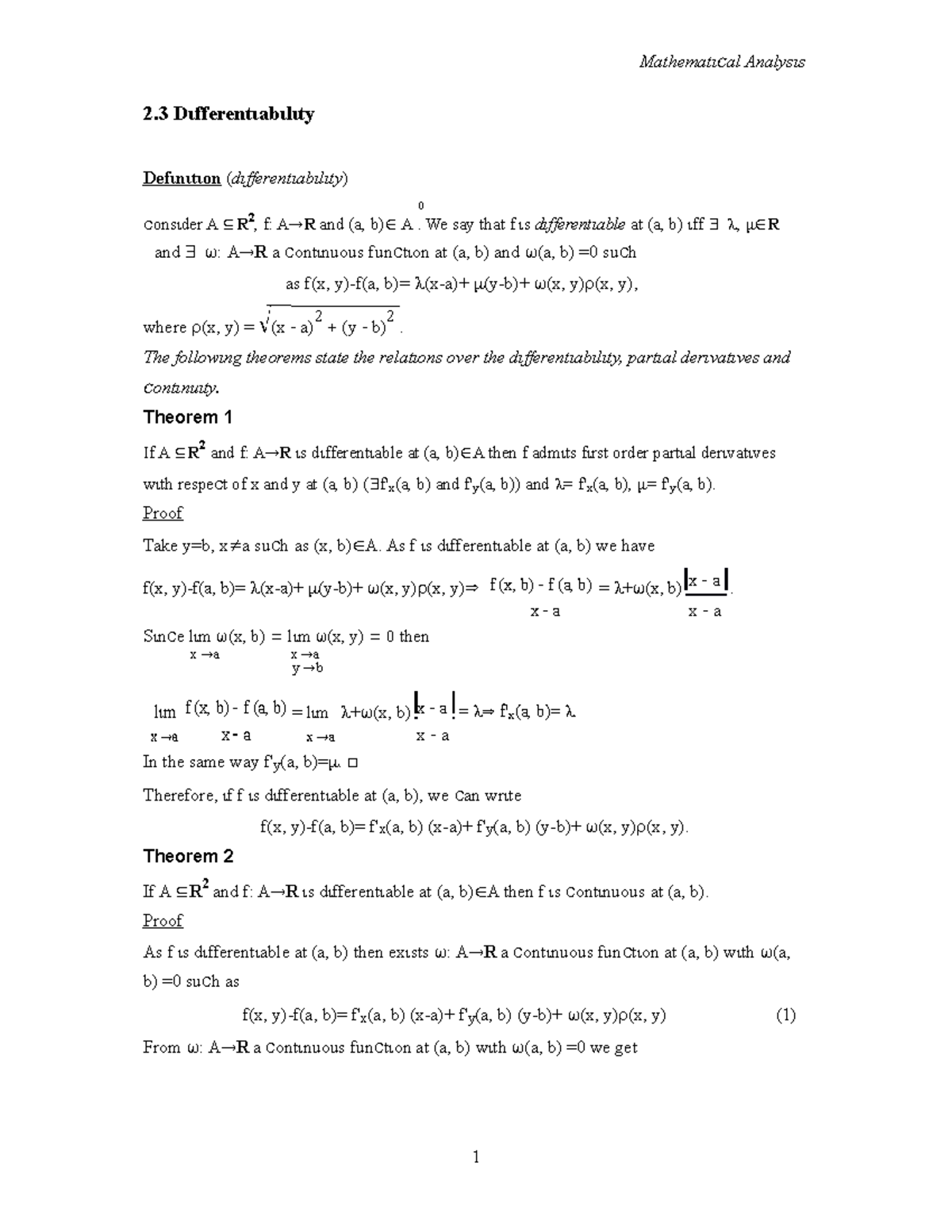 Mate 2 - Summary Mathematical analysis - 2 0 2 A , f: and (a, A . We ...
