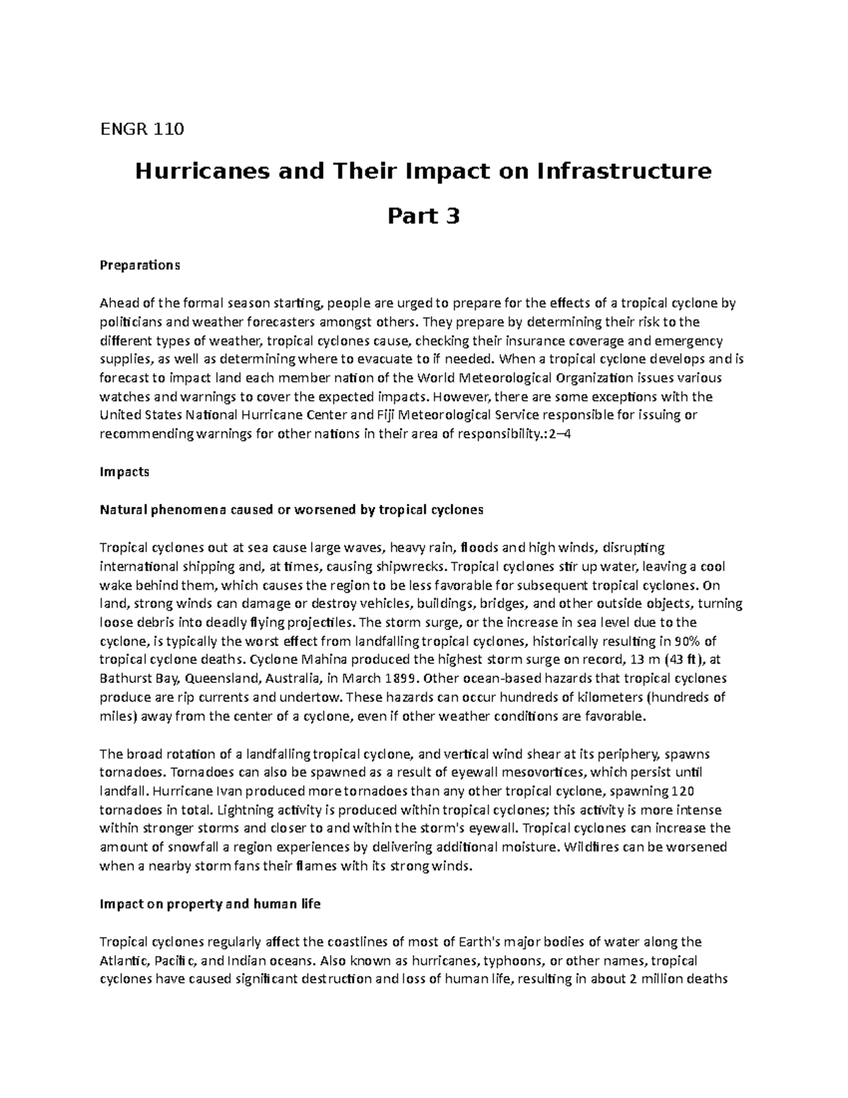 Hurricanes and Their Impact on Infrastructure Part 3 ENGR 110 - ENGR ...