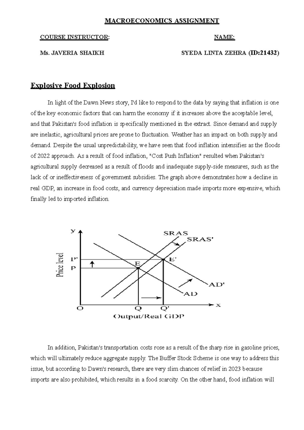 Assignment - MACROECONOMICS ASSIGNMENT COURSE INSTRUCTOR: NAME: Ms ...