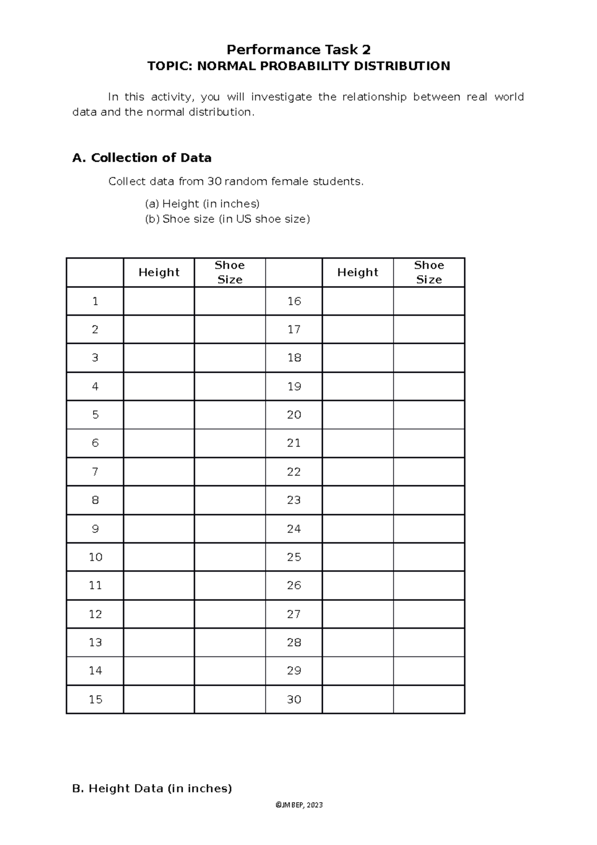 Q3 Chapter 2 PT - Performance Task 2 TOPIC: NORMAL PROBABILITY ...