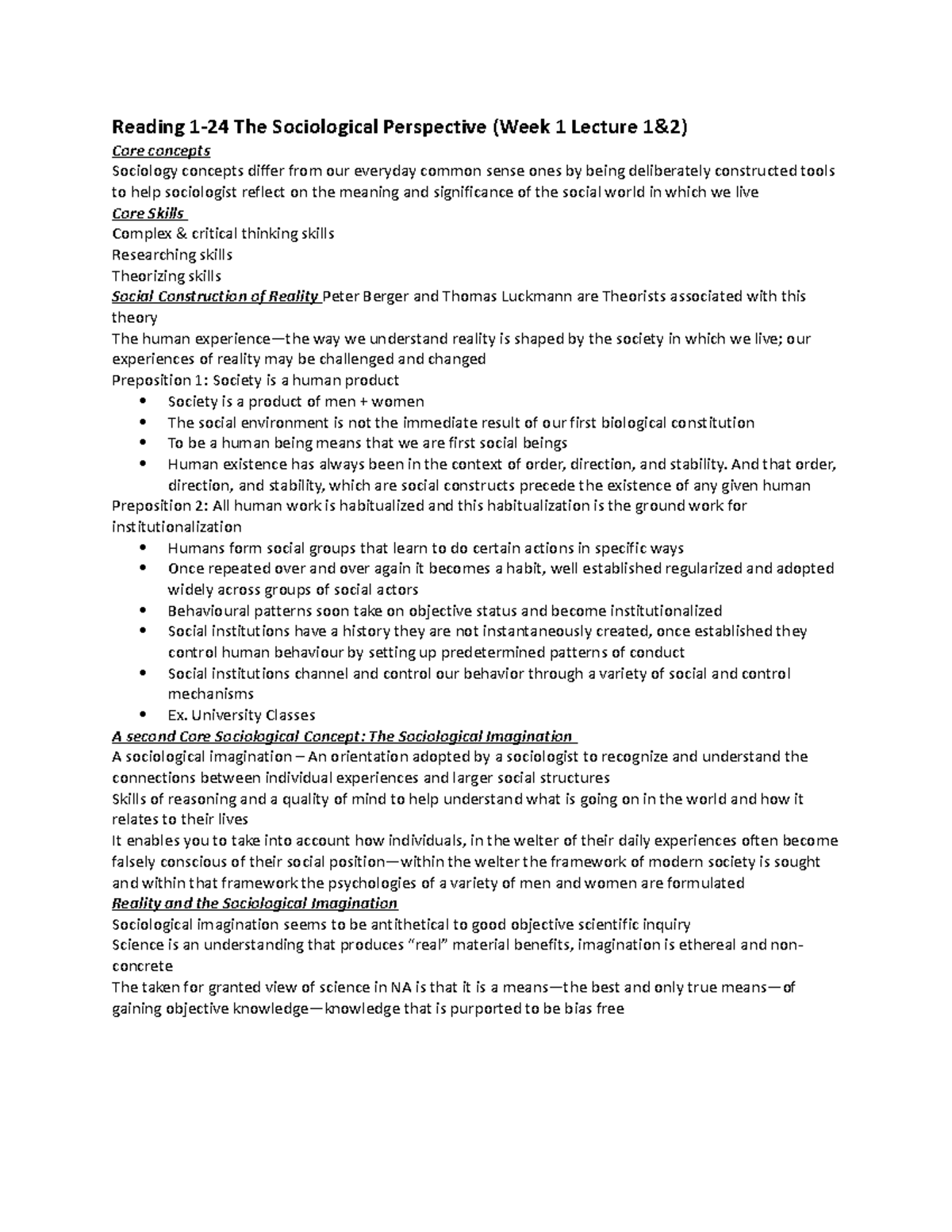 Socy reading 1 - midterm practice part 1 - Reading 1-24 The ...