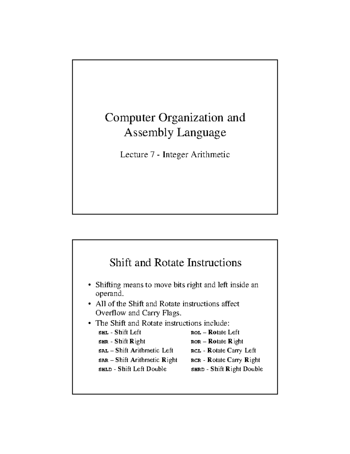 Logic Shift And Rotate Instrutions Ch7 Computer Organization And Assembly Language Lecture 7