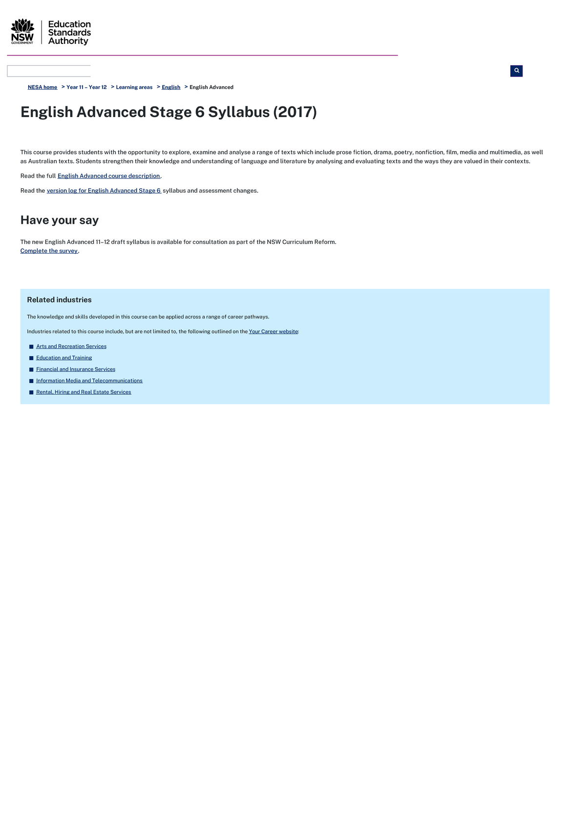 English Advanced NSW Education Standards - NESA home > Year 11 – Year ...