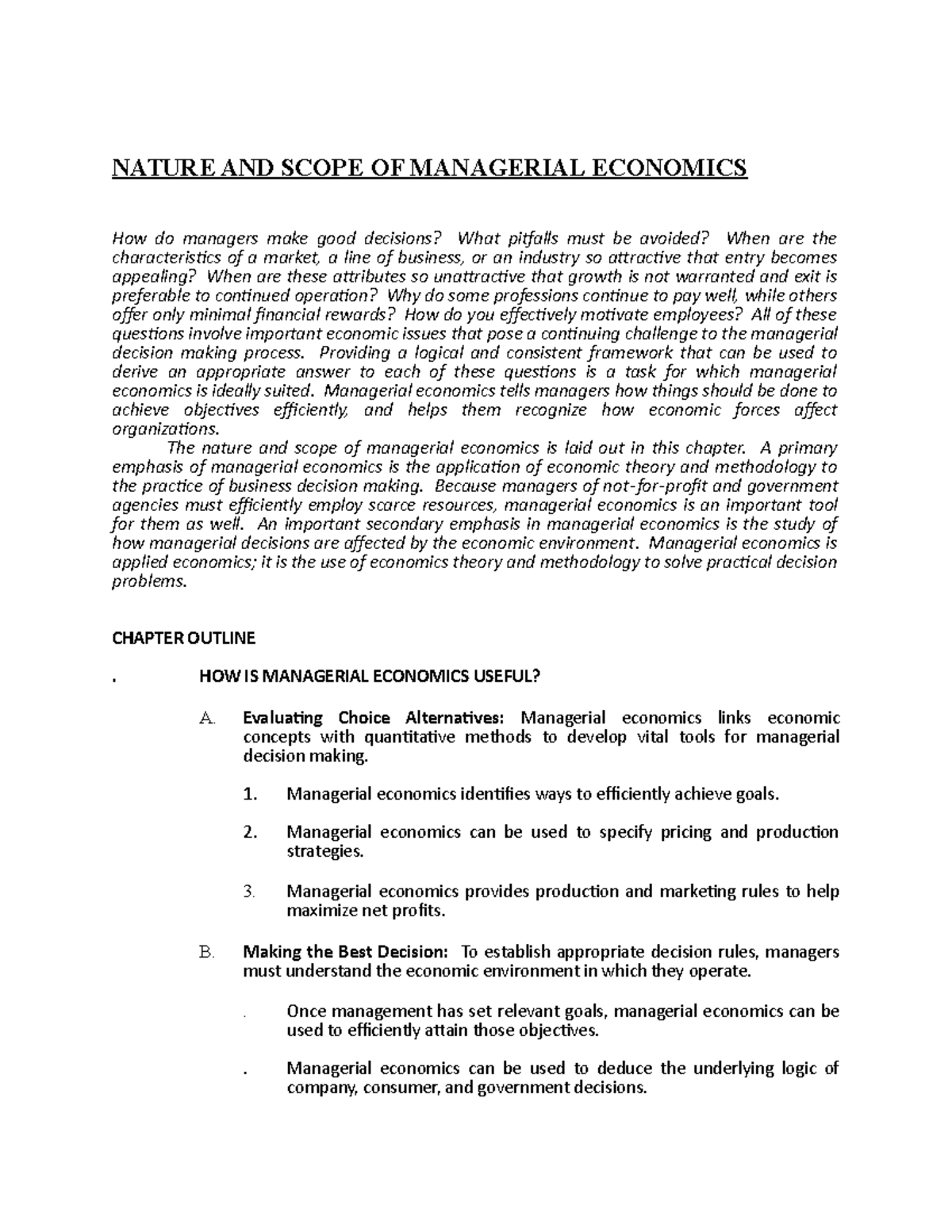 Nature AND Scope OF Managerial Economics - NATURE AND SCOPE OF ...