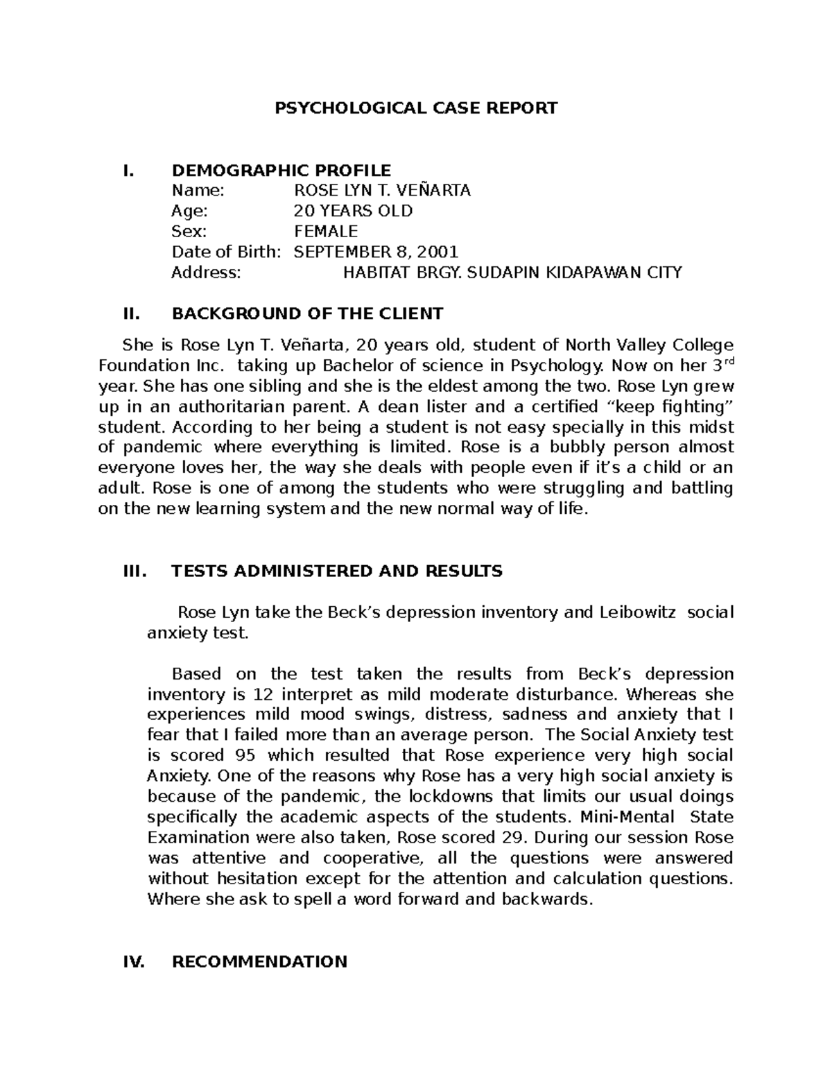 Clinical Psychology Case Report Example Pdf at Ronda Guzman blog